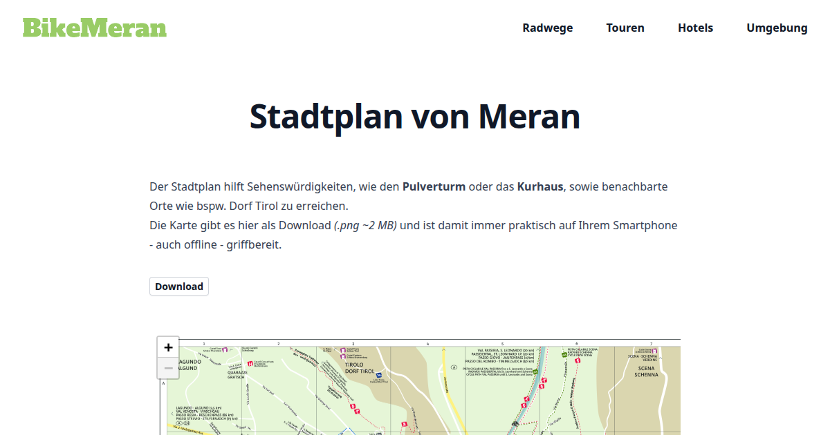 Mappa di Merano - Cartina del centro storico e zone turistiche